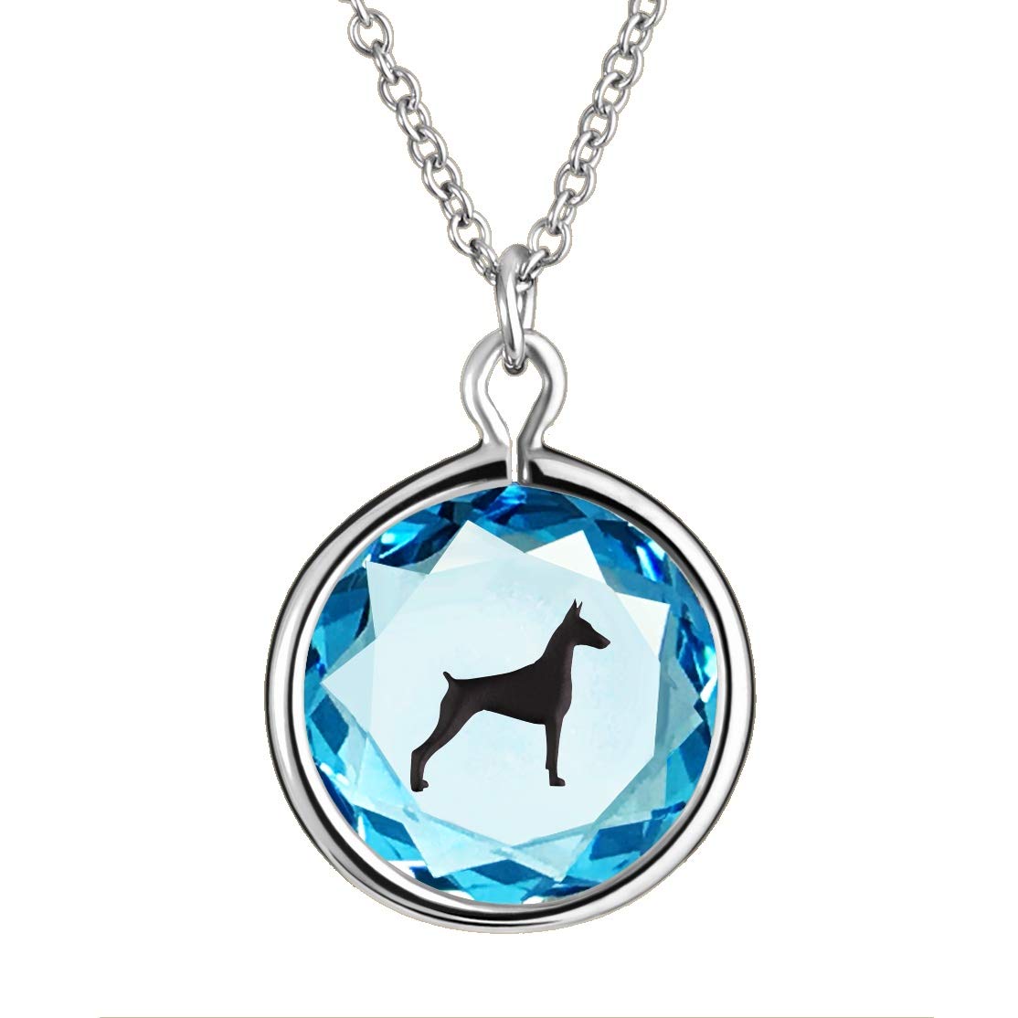 LovePendants 16-18" Pendant/Necklace in White Swarovski Crystal with Black Enameled Doberman Engraving in Sterling Silver.