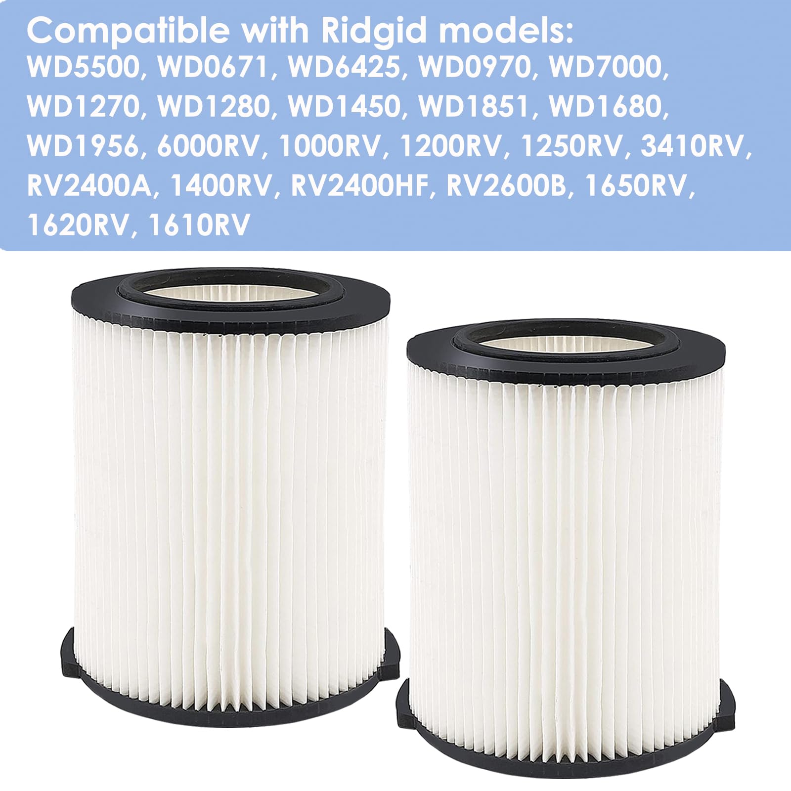 MZY LLC 2 Pack Standard Wet/Dry Vac Filter Vf4000 Compatible with Ridgid Vacs 5-20 Gallon, VF4000 Filter Replacement for Husky 6-9 Gallon Vacuum