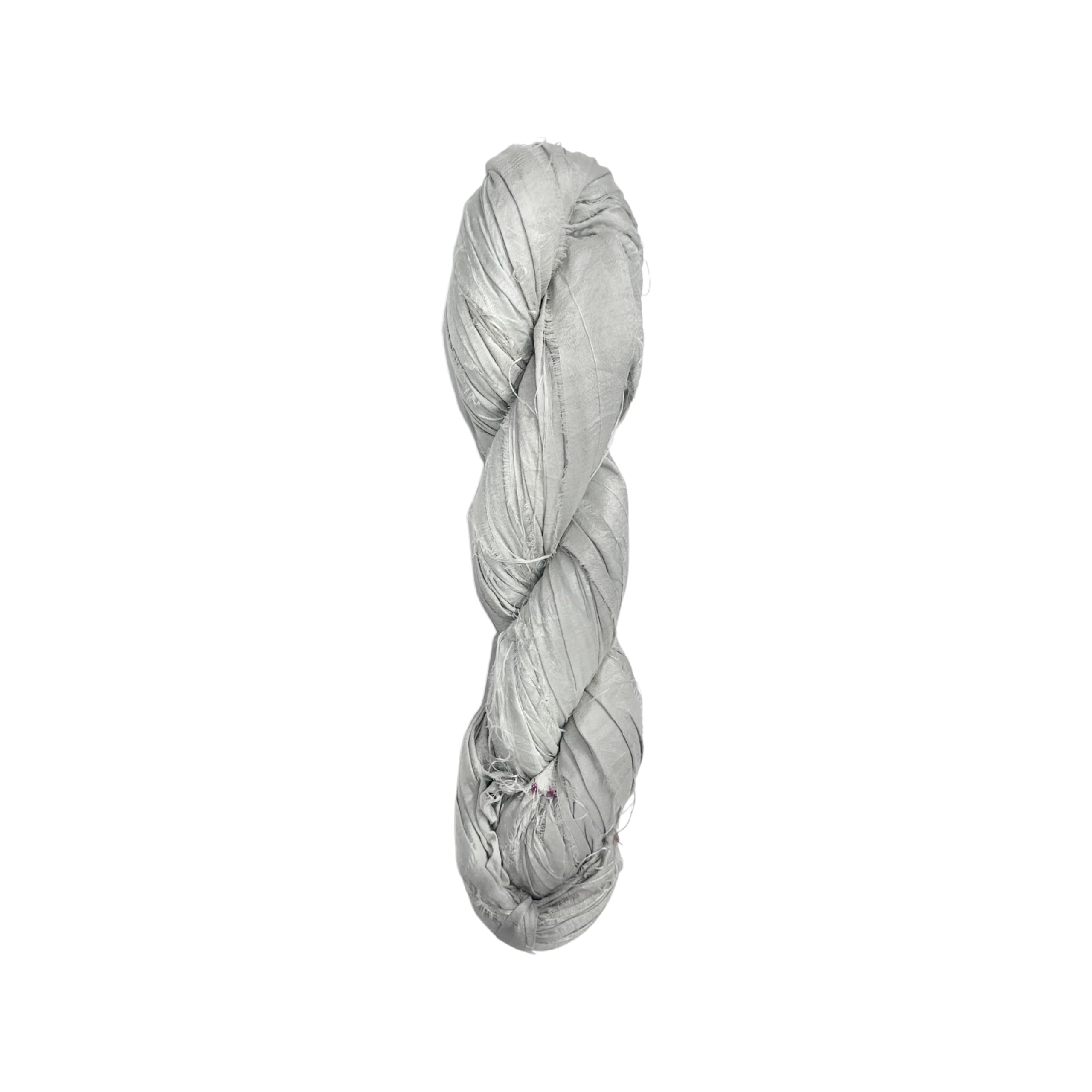 Maker's Craft Recycled Sari Silk Ribbon Yarn 100 Grams, 50 Yards for DIY Vintage Colors, Knitting & Crocheting, Macrame, Jewelry Making, Gift Wrapping and Weaving (Light Grey)