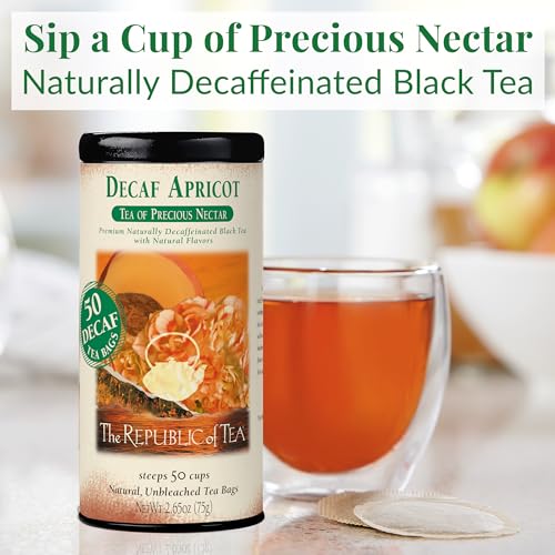 The Republic of Tea β Decaf Apricot Black Tea Tin, 50 Tea Bags, Environmentally-Friendly Decaffeinated Tea
