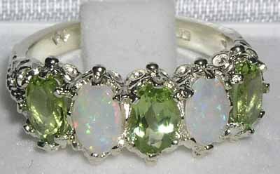 LetsBuyGold 925 Sterling Silver Natural Peridot and Opal Womens Wedding Ring - Size 5.5