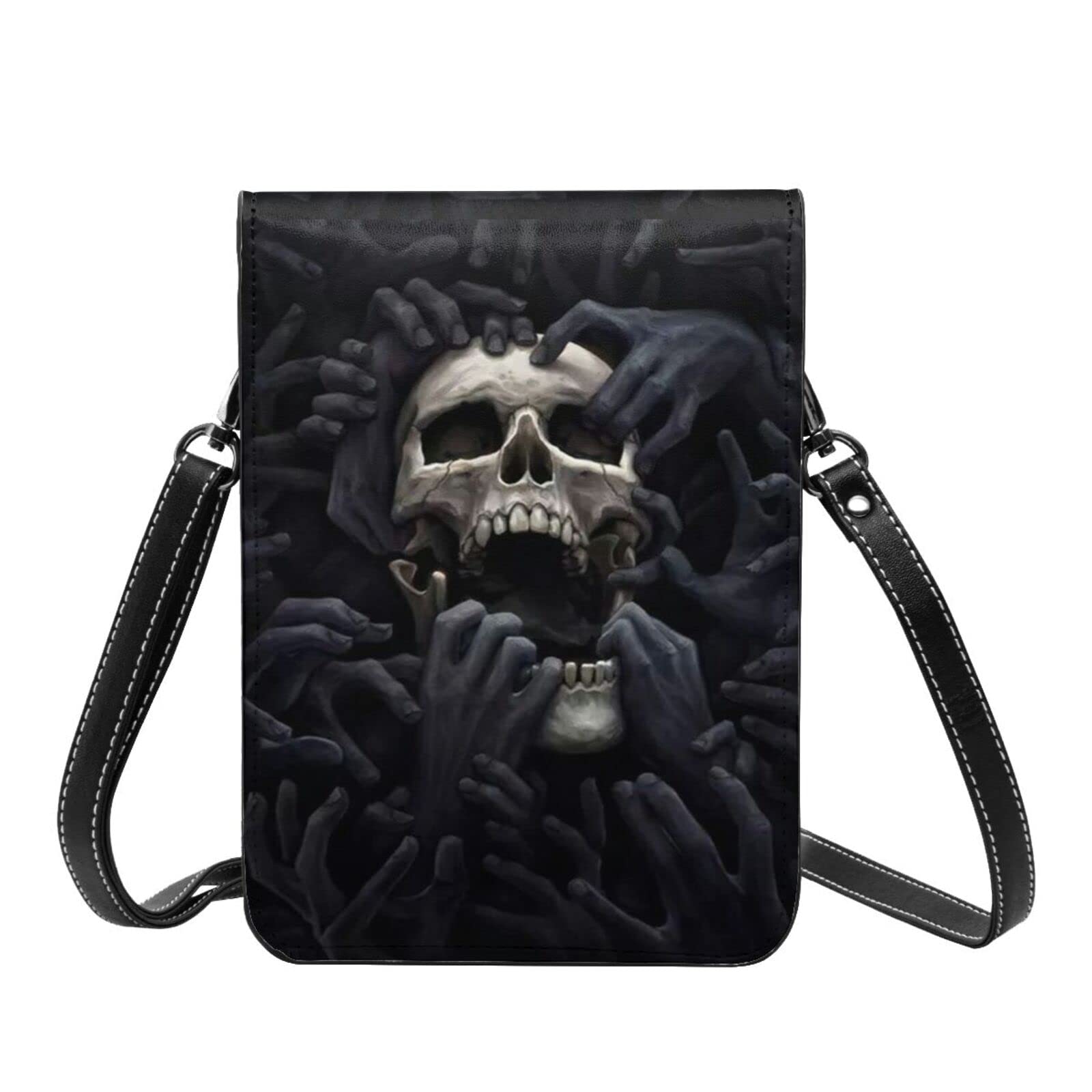SKETVNHR Abstract Terror Hand Dark Skull Pattern Small Crossbody Cell Phone Purse for Women Soft Leather Fashion Travel Wallet with Adjustable Strap