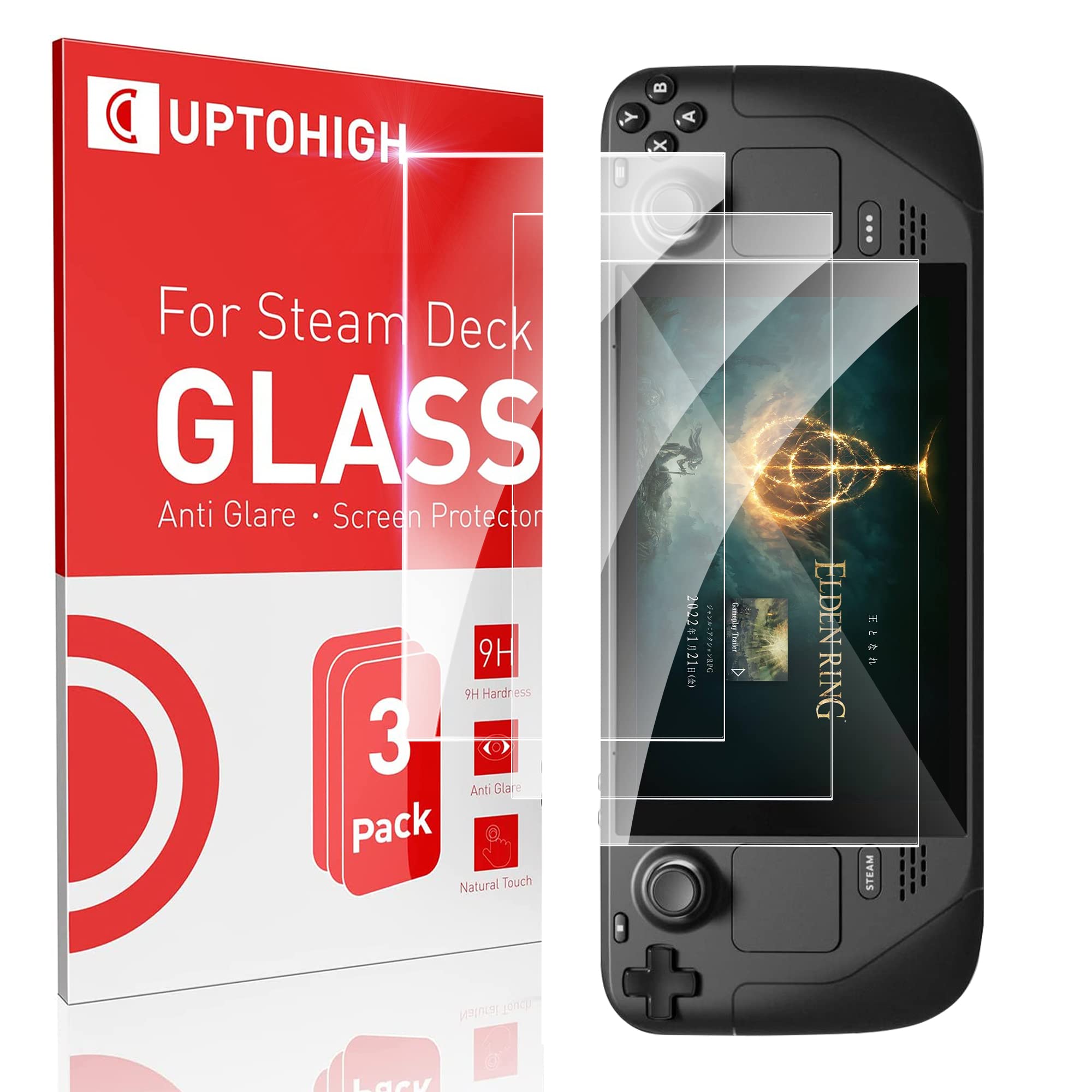 UPTOHIGH [3 Pack] Anti Glare Premium Tempered Glass Screen Protector 7-inch 9H Anti Scratch Tempered Glass Compatible with Steam Deck