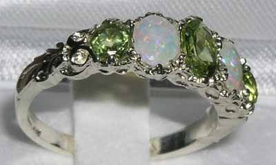 LetsBuyGold 925 Sterling Silver Real Genuine Peridot and Opal Womens Band Ring - Size 7