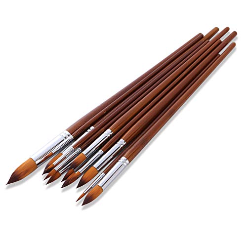 Paint Brushes 13pcs Round Pointed Tip Soft Non-Shedding Nylon Hair Wood Long Handle Acrylic Paint Brush Set for Canvas Painting Watercolor Paint Professional Painting Kits (Round 13pcs Longer Handle)