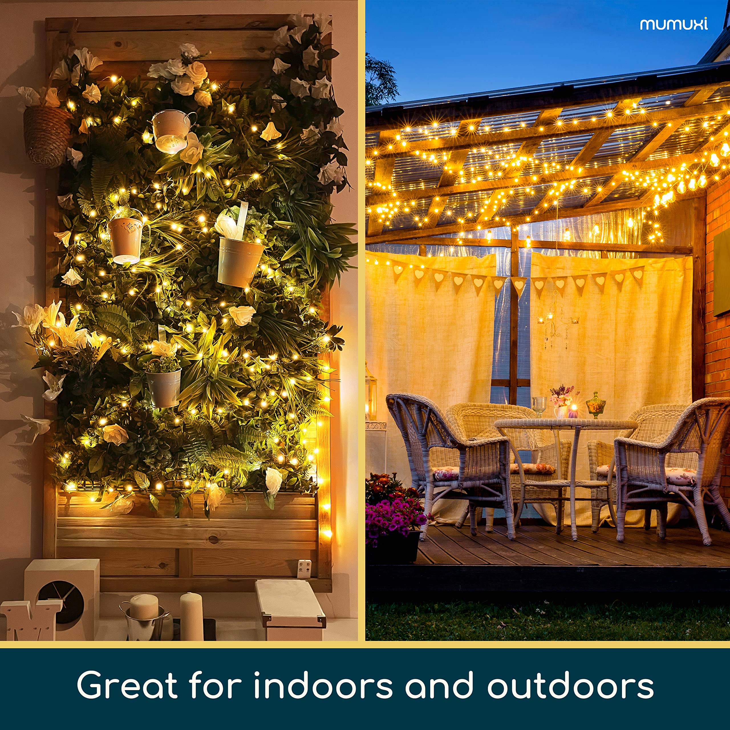 MUMUXI 33ft 100 LED Outdoor Fairy Lights, Timer Battery Operated Twinkle Lights with Remote [2 Pack], Christmas Outdoor String Lights Battery Operated, White Warm Outdoor Twinkle Lights Waterproof
