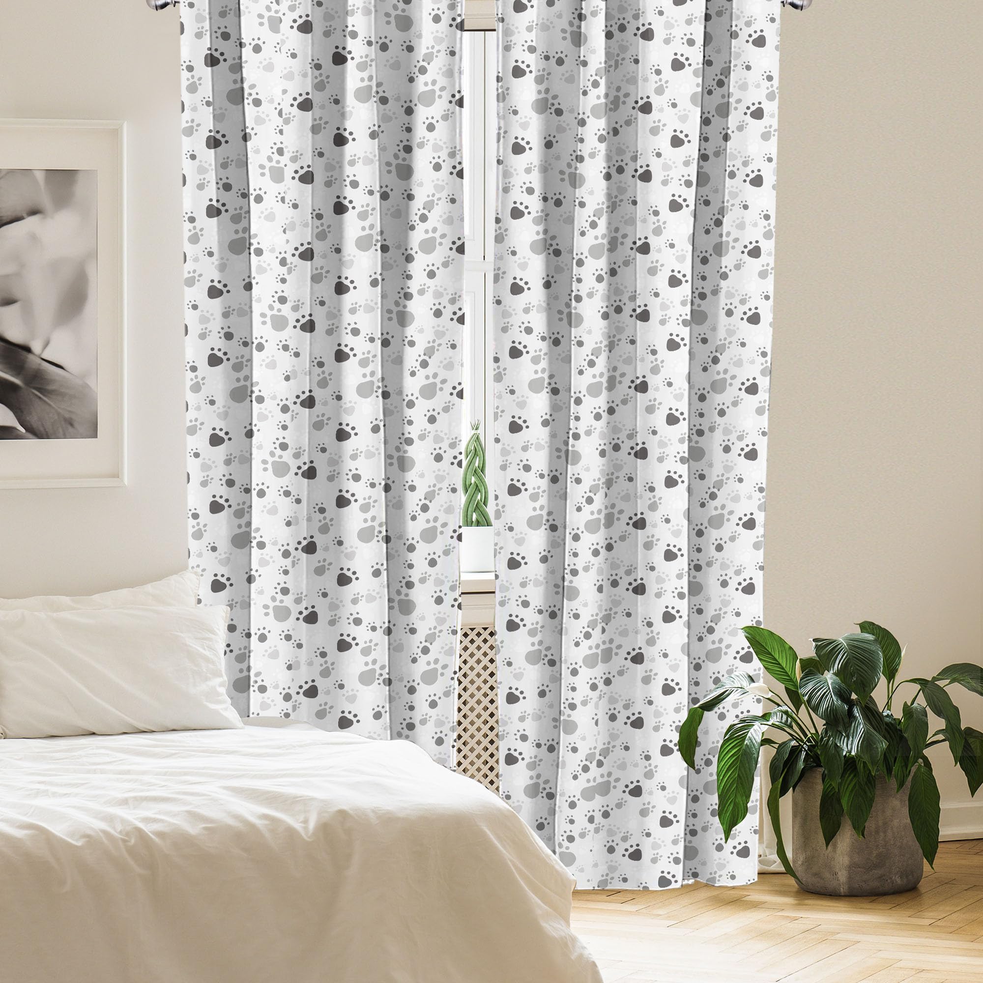 Lunarable Grey Curtains, Pattern with Random Footprints Paw Traces Pet Legs Friendly Cats and Dogs, Window Treatments 2 Panel Set for Living Room Bedroom, Pair of - 28" x 84", Charcoal Grey