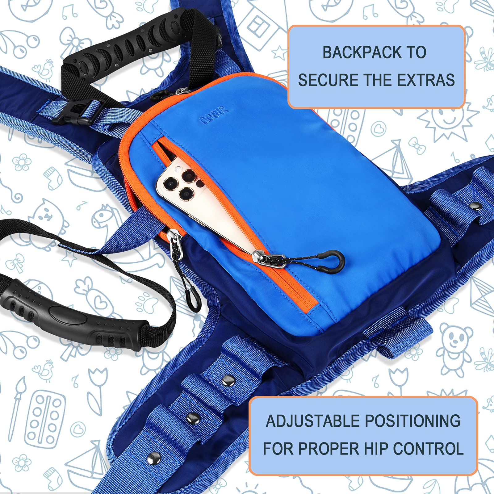Ski and Snowboard Harness Trainer Backpack for Kids: Learn to Ski Safely and Teach Your Child The Speed Control of Blue
