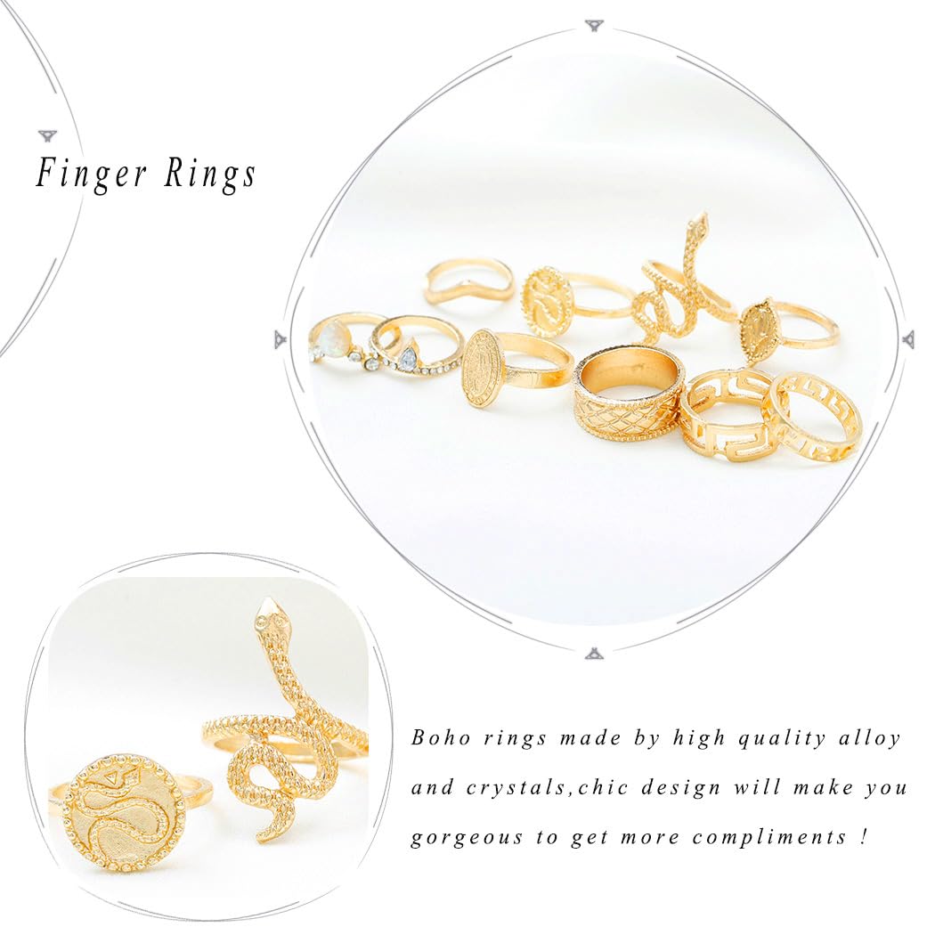 Nicute Gold Ring Set Rhinestone Finger Rings Vintage Knuckle Stackable Shiny Rings Accessories for Women (10PCS)