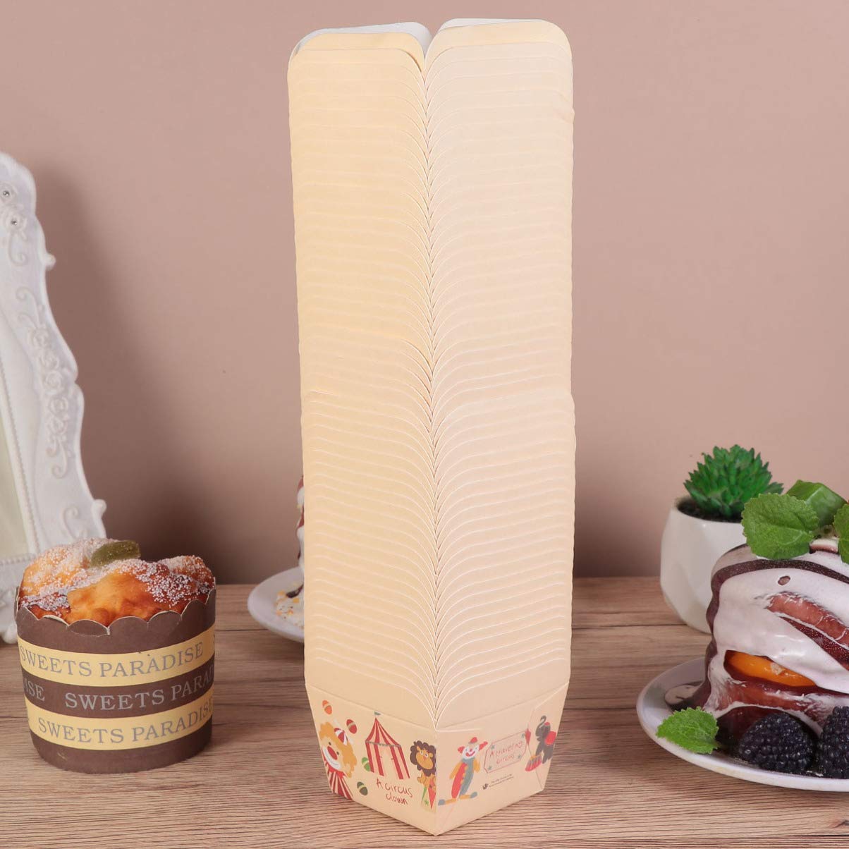 TOYANDONA 100pcs Paper Baking Cup Small Square Cake Wrappers Cupcake Liners Desserts Holders Muffin Cases for Weddings Birthdays Baby Shower (Cartoon Circus)