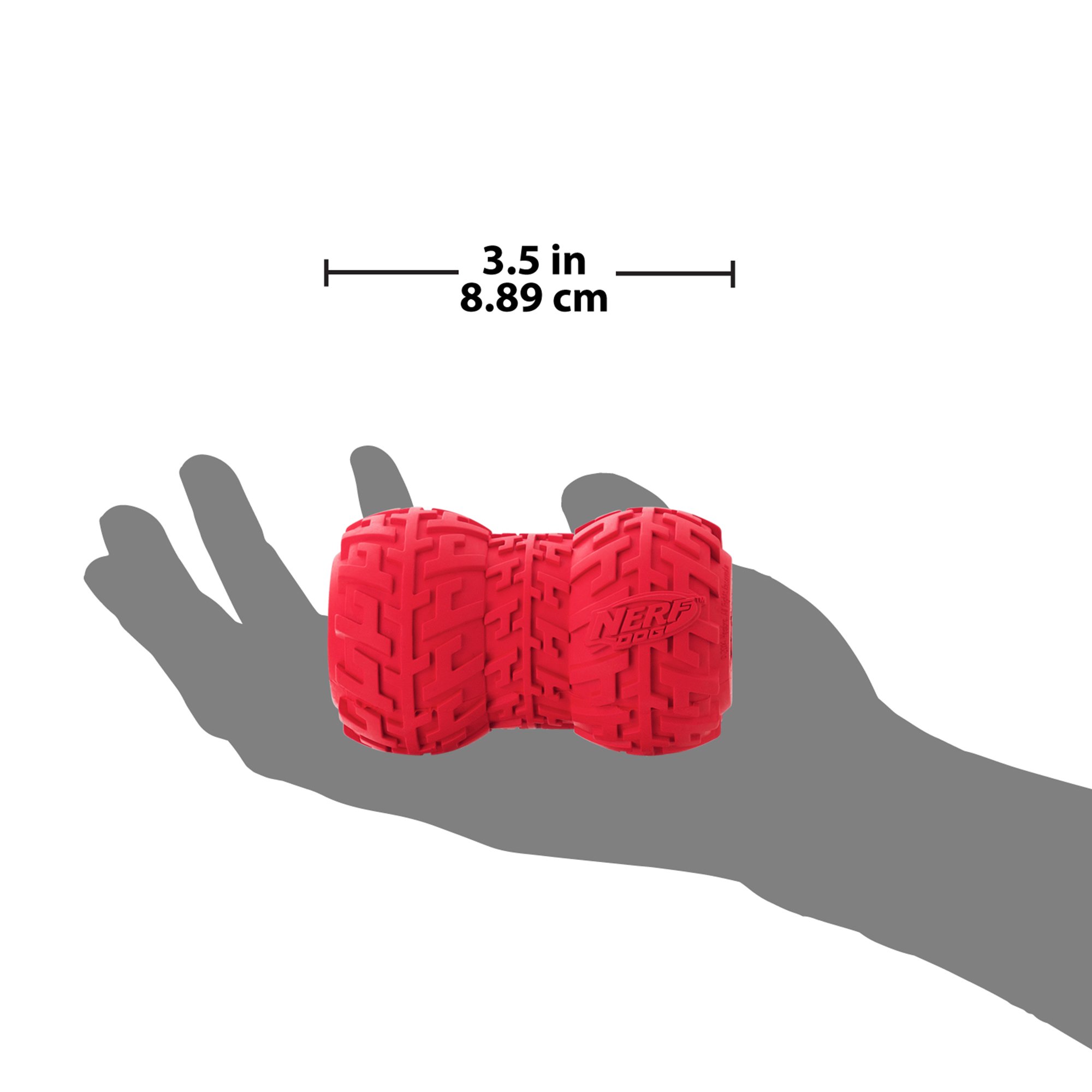 Nerf Dog Tire Dog Toy with Interactive Treat Feeder, Lightweight, Durable and Water Resistant, 3.5 inches for Small/Medium/Large Breeds, Single Unit, Red