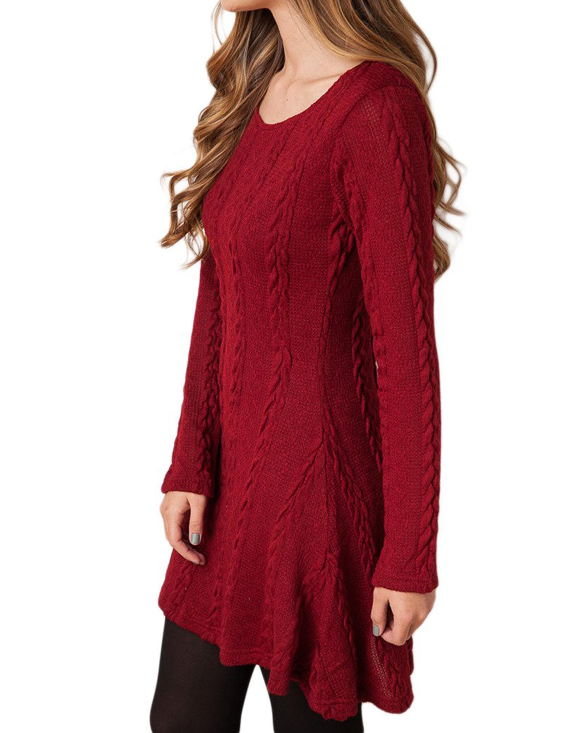 Mansy Womens Knitted Crewneck Sweater Dress Red Medium