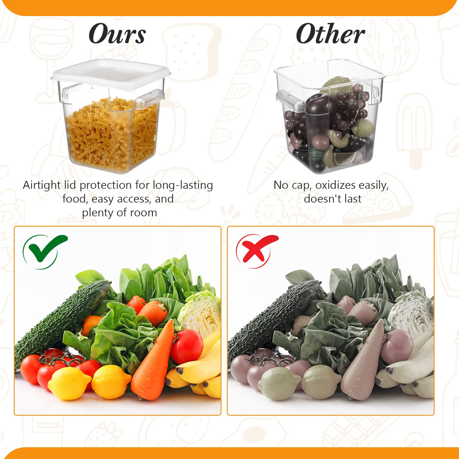 meekoo Set of 3 Food Container Sets Square Food Storage Containers with Lids 4 Quart Large Plastic Brining Container with Lid Commercial Clear Polycarbonate Brine Bucket for Kitchen Bread Food Prep
