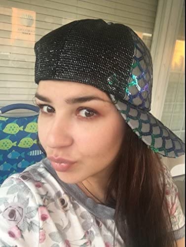 Maticr Unisex Bling Mermaid Scales Sequin Trucker Hats Adjustable Mesh Caps Baseball Party Hat (Black)