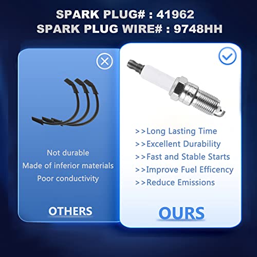 Professional Spark Plug Wires Set 41-962 and 9748HH, Replace OE 9748HH, WGM48, 88862397, 88862385, 19297035 for LS2 LS3 LS4 LS7 V8 Engines