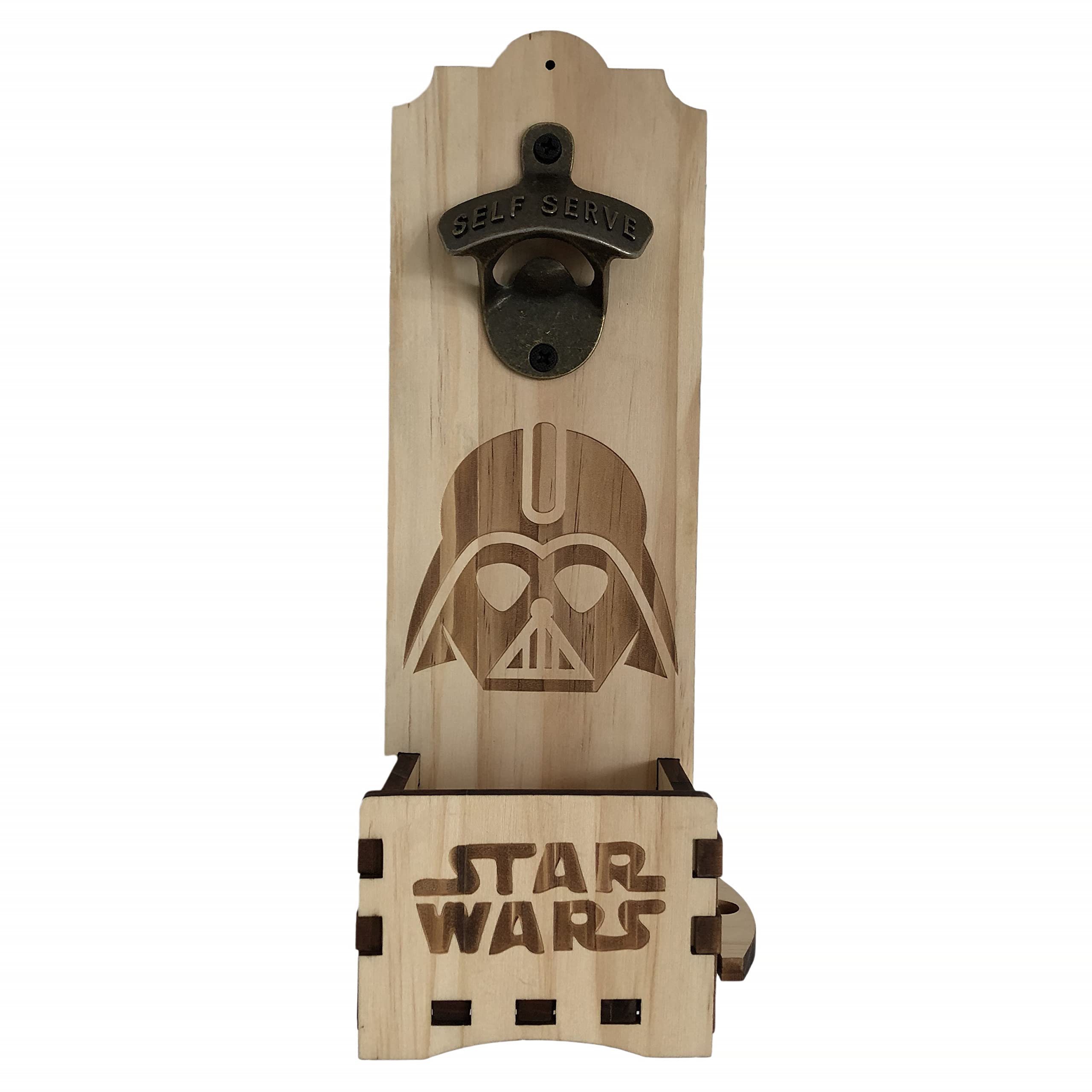 Star Bottle Opener with Cap Collector Catcher,Vintage Wooden Wall Mounted Bottle Opener Ideal Gift for Men and Beer Lovers, Use as Bar Decoration Wooden Wall Bottle Opener with Cap Catcher