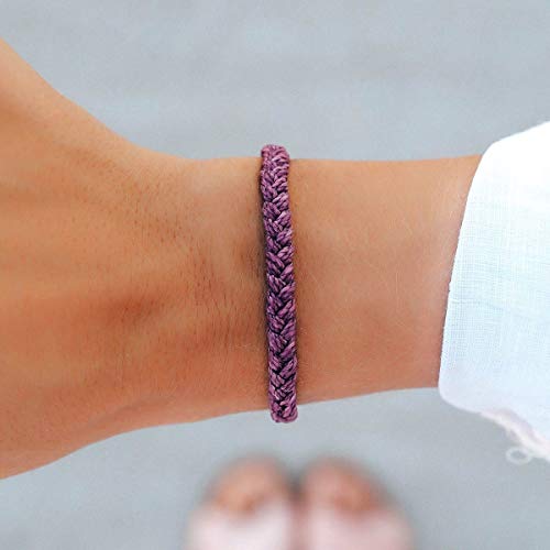 Pura Vida Dark Lilac Braided Bracelet - 100% Waterproof, Adjustable Band - Plated Brand Charm