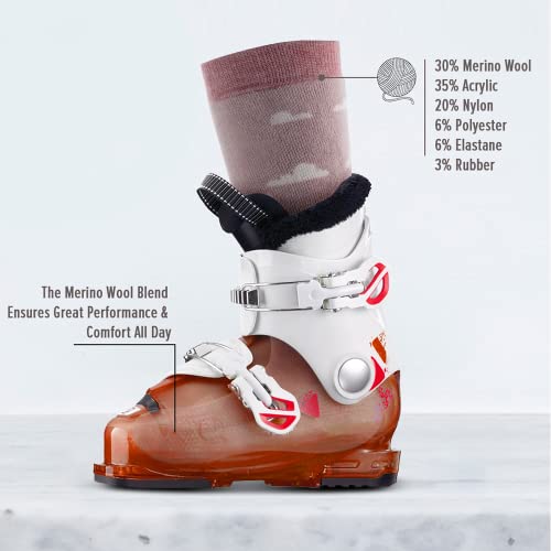OutdoorMaster Kids Ski Socks 2 Pack - Merino Wool Blend, Over the Calf Design (M, Mt View - 2)