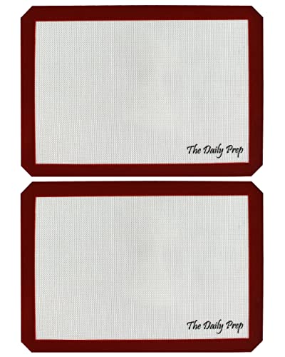 THE DAILY PREP Red Silicone Baking Mats, Nonstick Baking Sheets for Bake Pans & Rolling, Thick .75mm, Food Grade Oven Mat, Microwavable Silicone Sheet, Freezable- 11 5/8 in x 16.5 in (Pack Of 2)