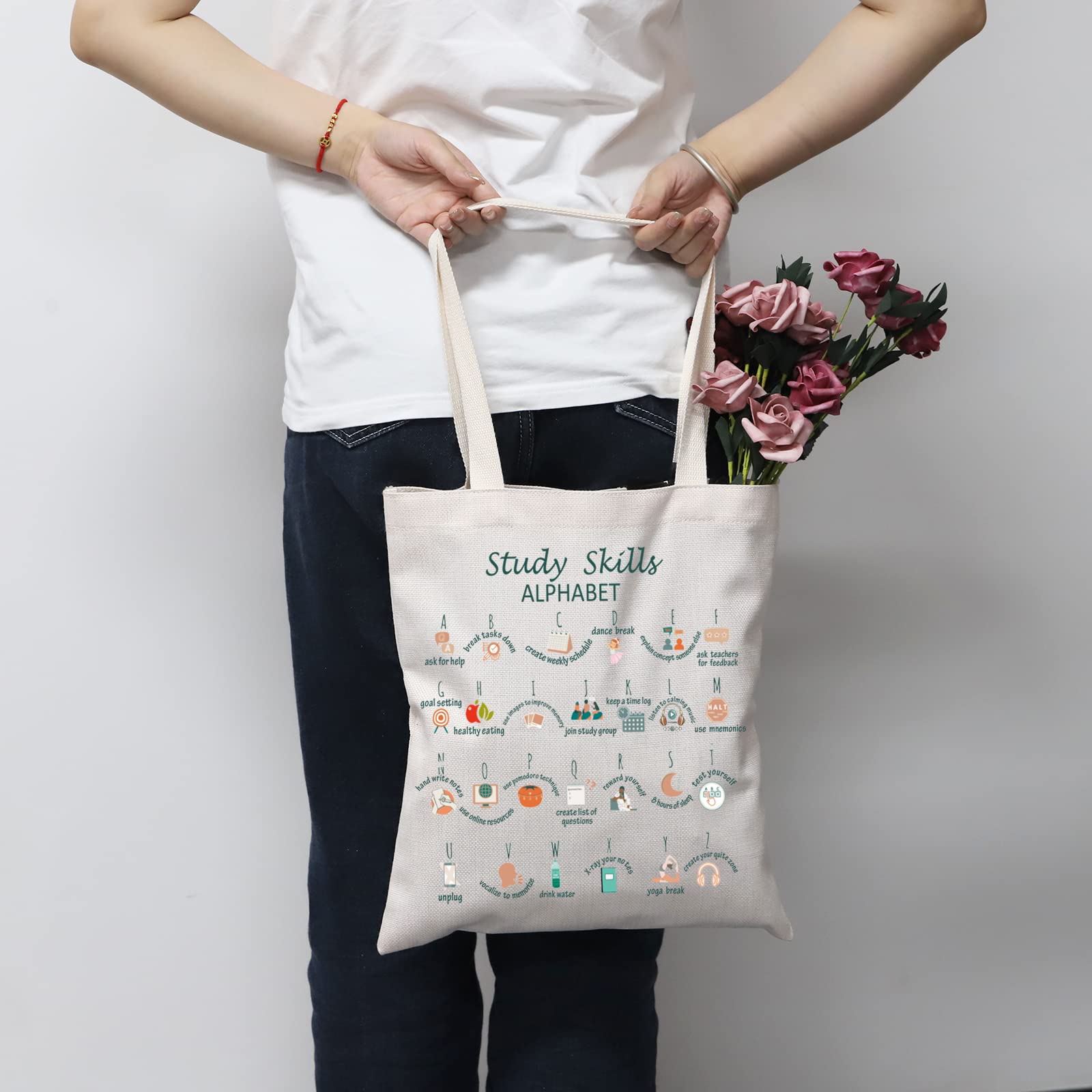 Skills Alphabet Tote Bag Counselor Canvas Bag Self Care Gift Mental Health Gift (Shopping bag)