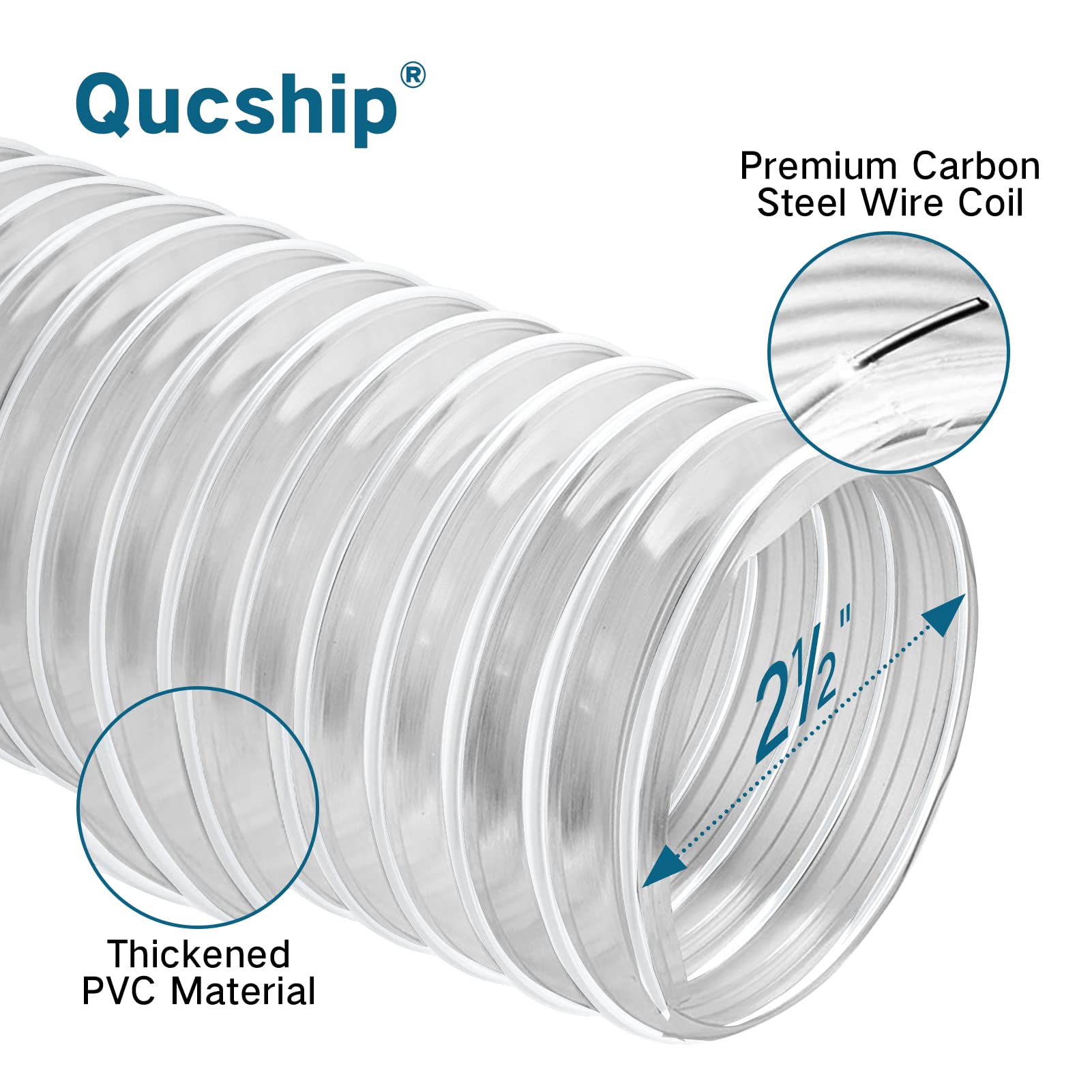 PVC Dust Collection Hose 2 1/2" x 20', Flexible Heavy PVC Fume Collection Hose with Carbon Steel Wire Coil, Puncture Resistant Clear PVC Dust Collection Hose for dust collection systems