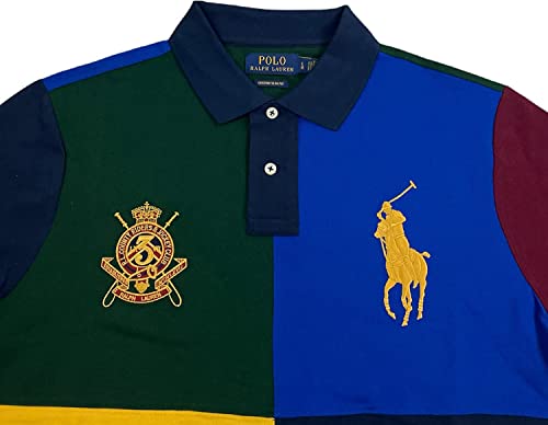 POLO RALPH LAUREN Men's Short Sleeve Mesh Custom Slim Fit Big Pony Polo Shirt (XX-Large, Green Quad Multi)