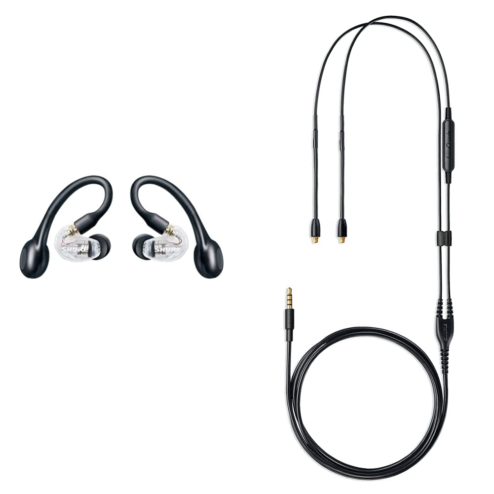 Shure Aonic 215 In Ear Wireless Headphones, Clear & Shure Universal Communication Cable, Black