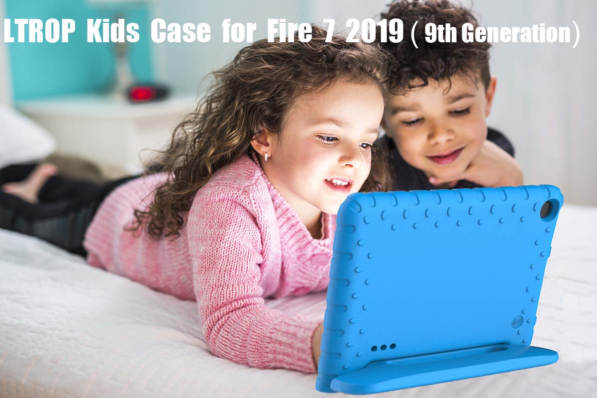 LTROP Kids Case for Fire 7 Tablet 2019 - Light Weight Shock Proof Convertible Handle Stand, Corner Protection, Kids Case for All-New Fire 7 Tablet (9th Generation, 2019 Release) - Blue