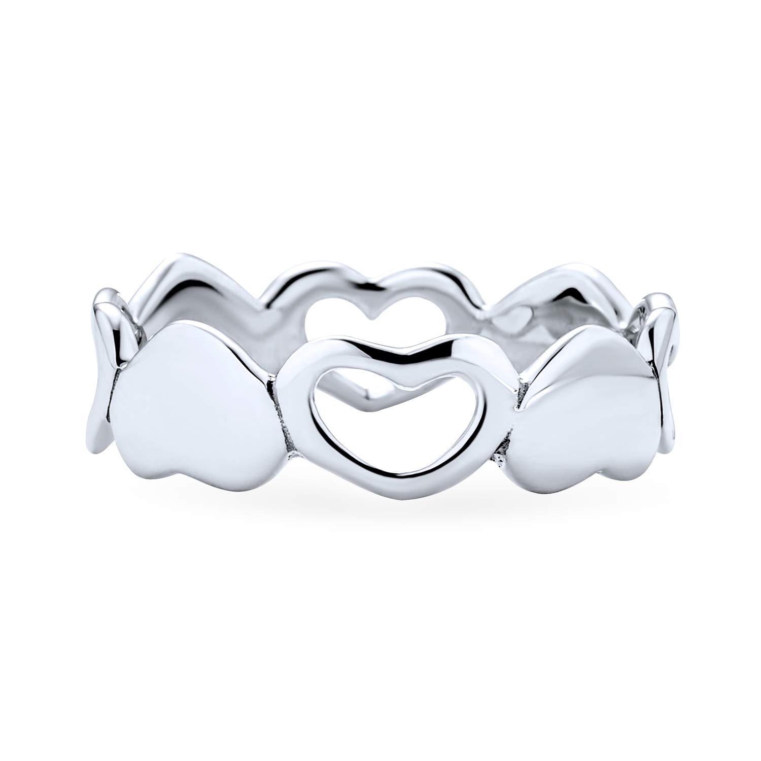 Personalized BFF Friendship Alternating Romantic Open Heart Eternity Band Promise Ring For Women Teen Girlfriend .925 Sterling Silver Customizable