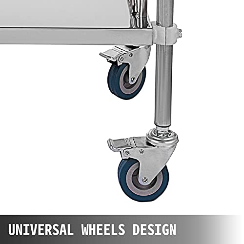 VEVOR 2-Shelf lab cart with Wheels Stainless Steel Rolling cart Lab Cart Utility Cart with high-Polish Stainless Steel 2 Lockable Wheels for Fixing