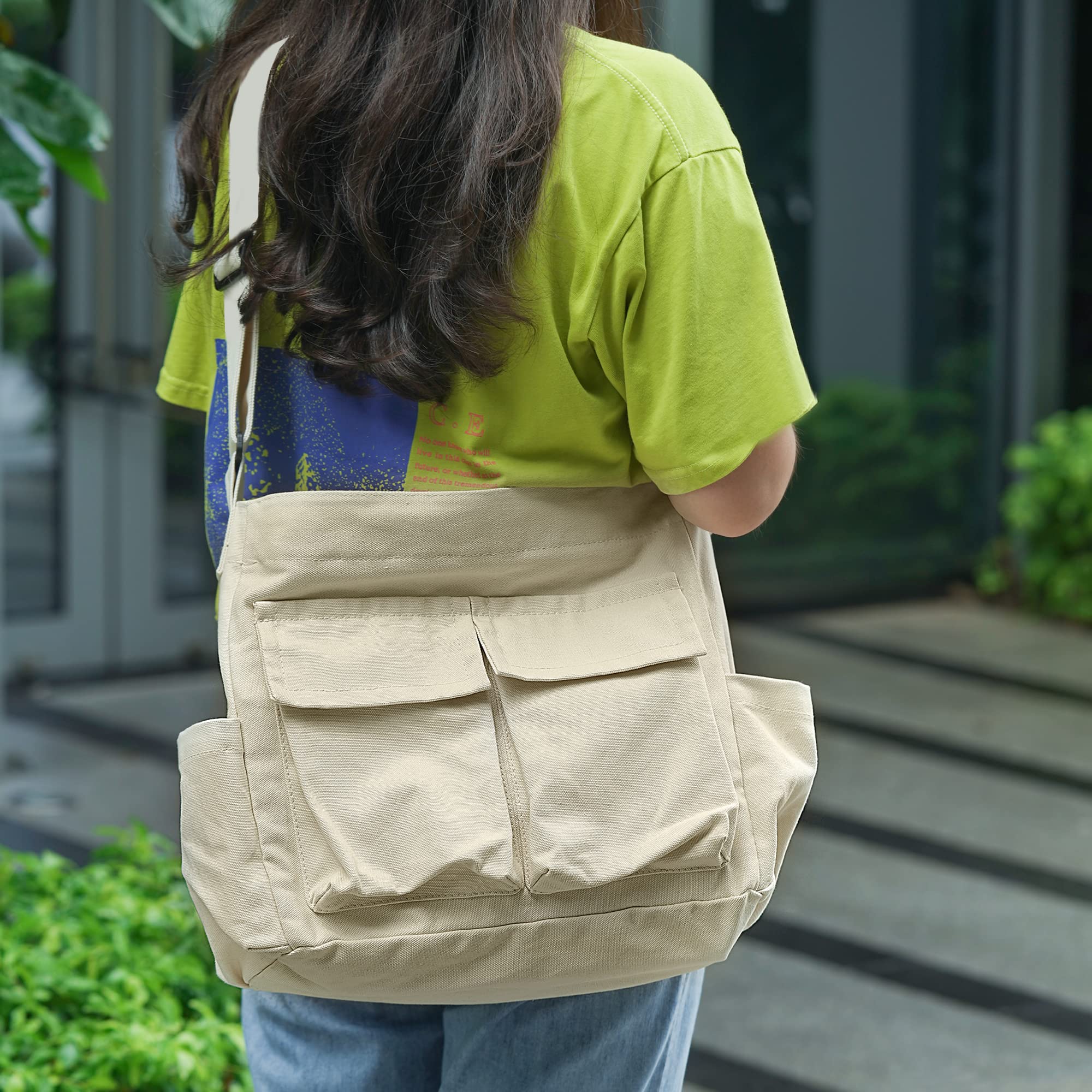 Messenger Bag for Women Men Canvas Crossbody Bag Women's Shoulder Handbags with Multiple Pockets Large Capacity Hobo Bag