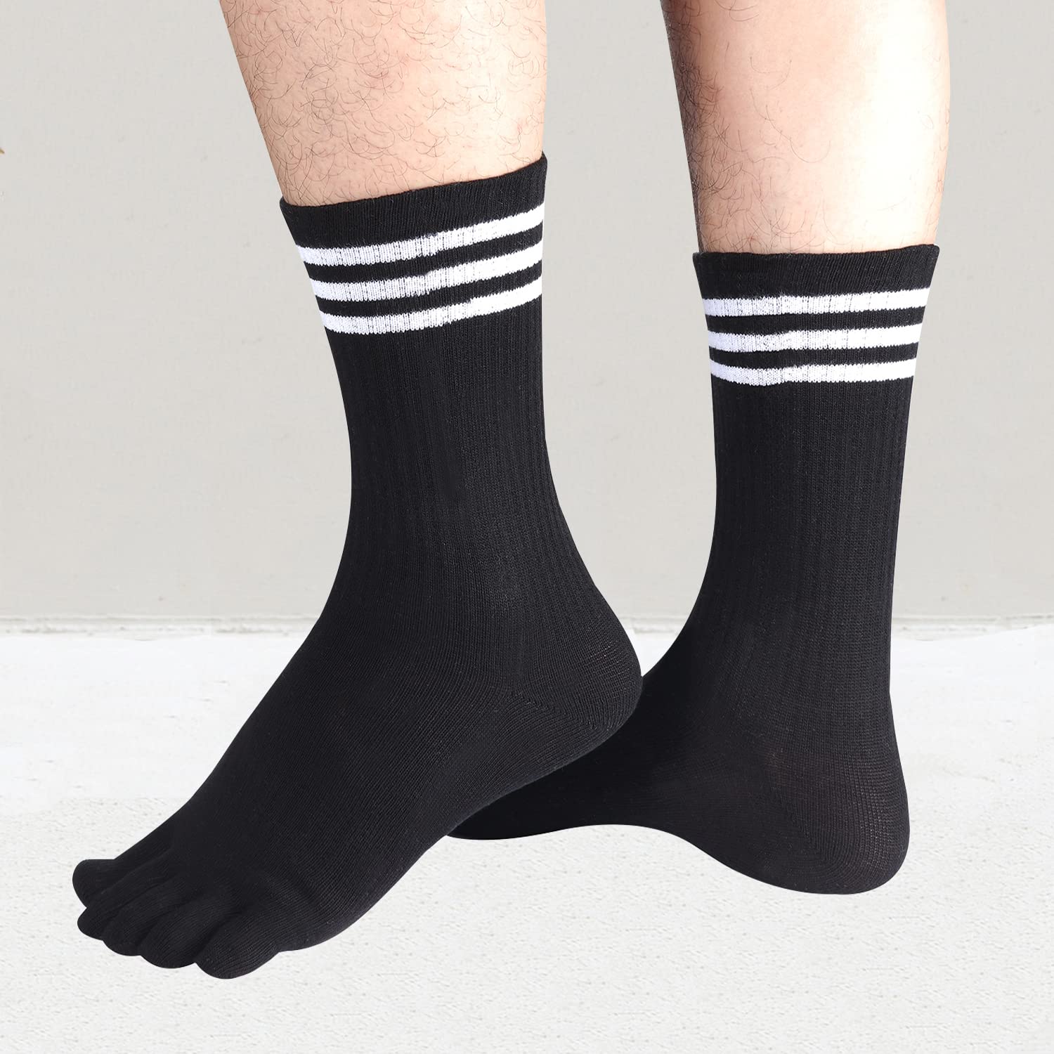 Men's Toe socks Cotton Crew Five Finger Socks Hiking Socks for Running 3 PairsL(Black&Grey&White)