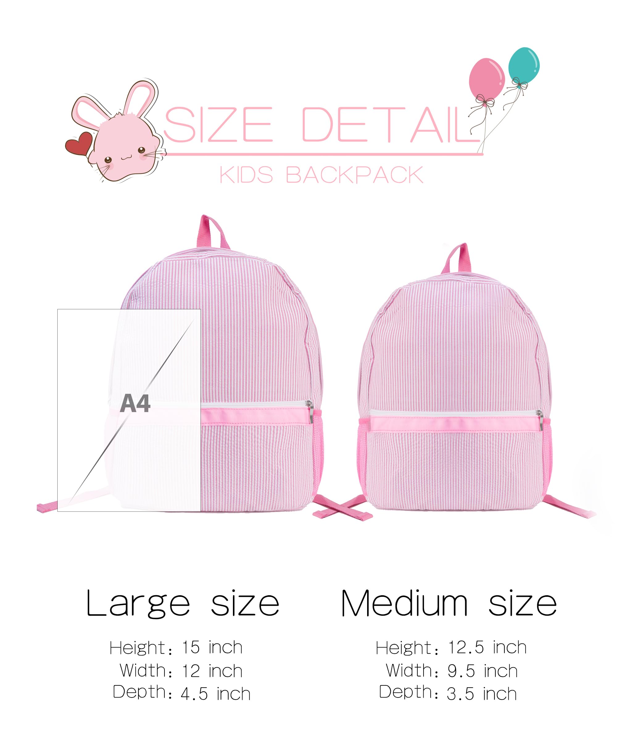 MT WORLD Personalized Toddler Backpack Preschool Backpack Daycare Backpack Child Backpack Preppy Packpacks Kids Bookbags Seersucker Toddler Bookbag(Pink)