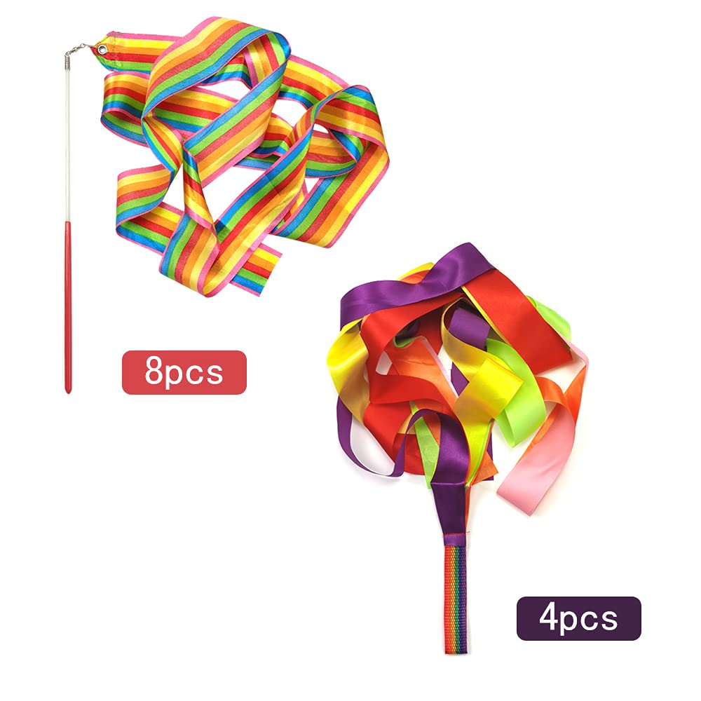 SHX 12 Pcs Rainbow Dance Ribbon Rhythmic Gymnastics Ribbon Dance Streamers for Kids Artistic Dancing