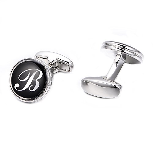 MERIT OCEAN Mens Letter Initial Cufflinks Alphabet Rhodium Plated Cuff Links Wedding Business A-Z