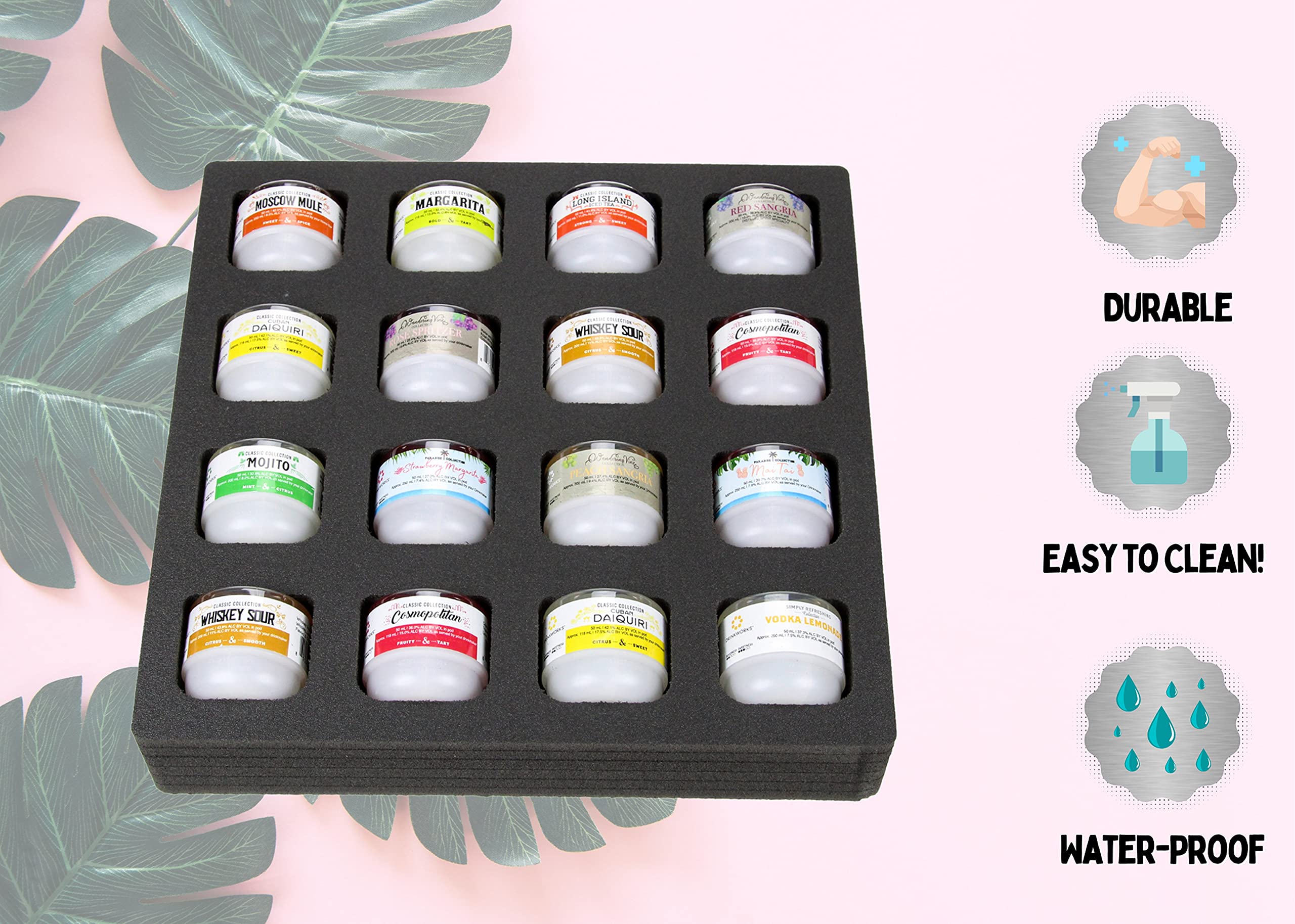 Polar Whale 2 Cocktail Capsule Drawer Organizers Tray Insert Compatible with Keurig DrinkWorks Pods for Kitchen Home Bar Party Waterproof Washable Black Foam 16 Compartment 12.5 x 12.5 Inches