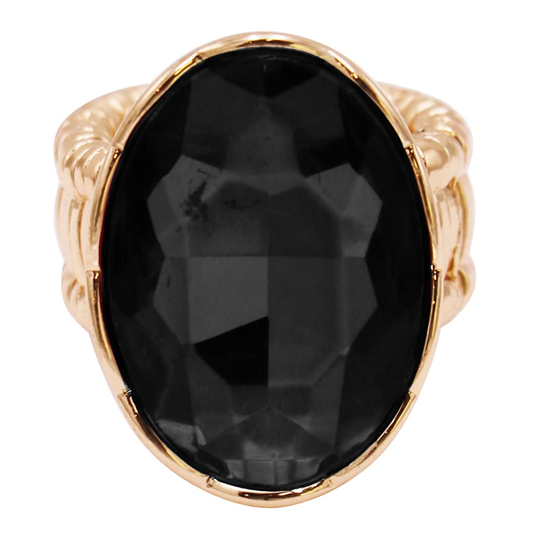 Rosemarie & Jubalee Women's Statement Oval Crystal Stretch Cocktail Ring (Gold Tone Jet Black)