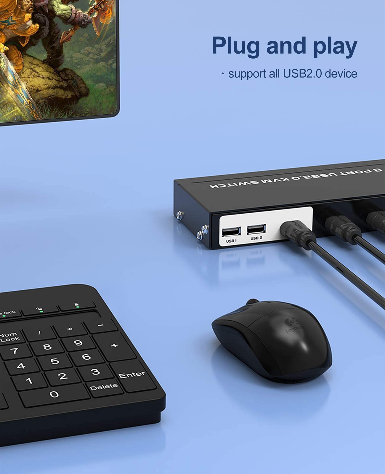 MT-VIKI 8 Port KVM Switch HDMI, 4K@30Hz 1U Rack Mount KVM HDMI Switch w/IR Remote & Wire-Desktop Controller & 8 HDMI KVM Cables & Rack Ears