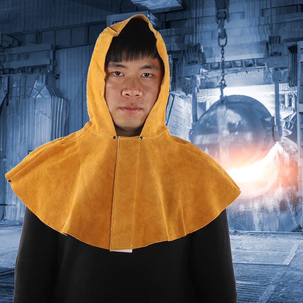Welder Hood, Yellow Cowhide Heat Insulation Neck Face Protection, Welding Helmet Safety Mask for Splashing Proof And Heat Resistant