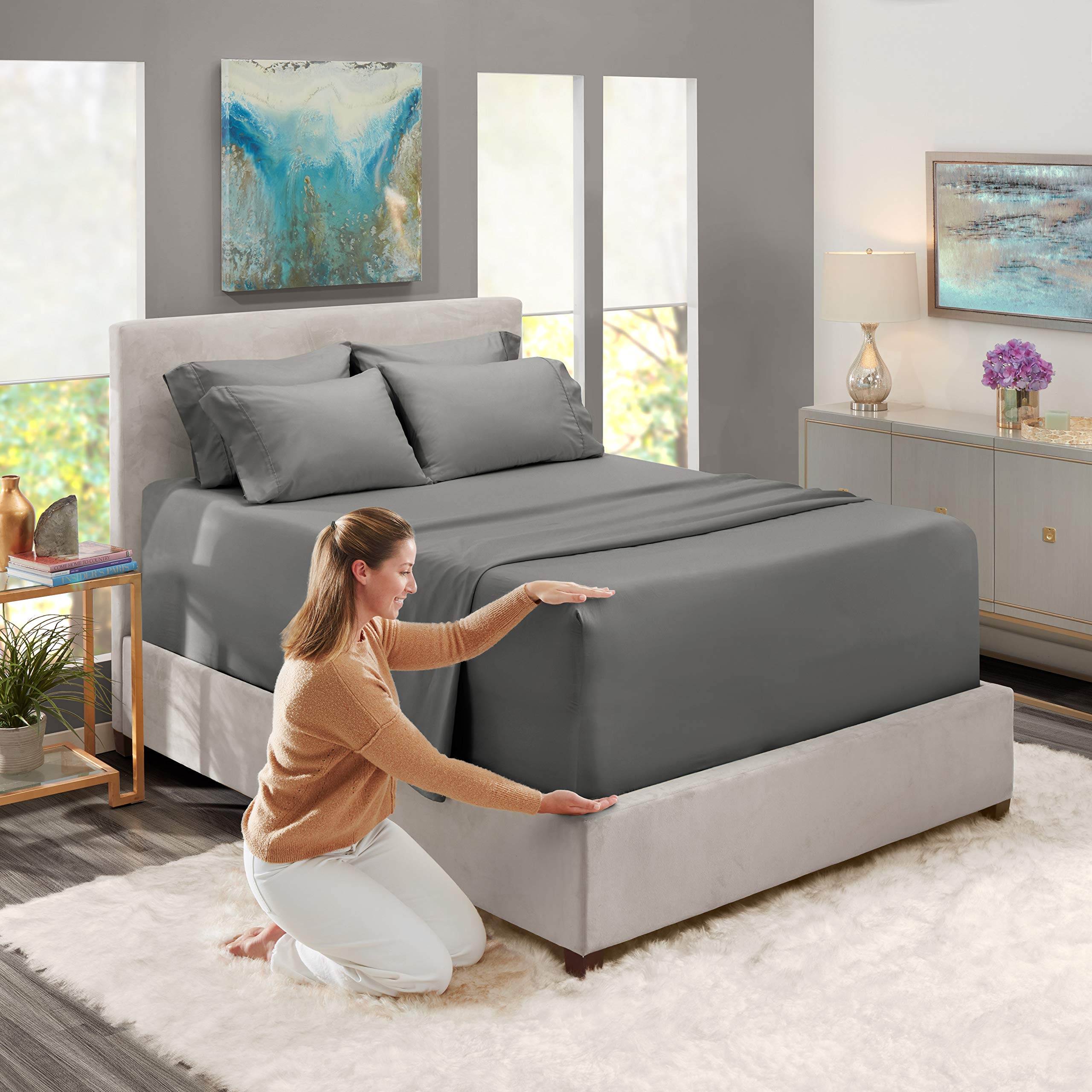 Nestl Extra Full Size Sheets Deep Pocket Set - 6 PC Soft Microfiber Deep Pocket Full Sheets - Fade Resistant Bedding Sheets & Pillowcases - Full, Dark Gray