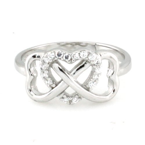 Metal Factory Sz 7 Sterling Silver Cubic Zirconia Infinity & Heart Symbol CZ Wedding Band Ring