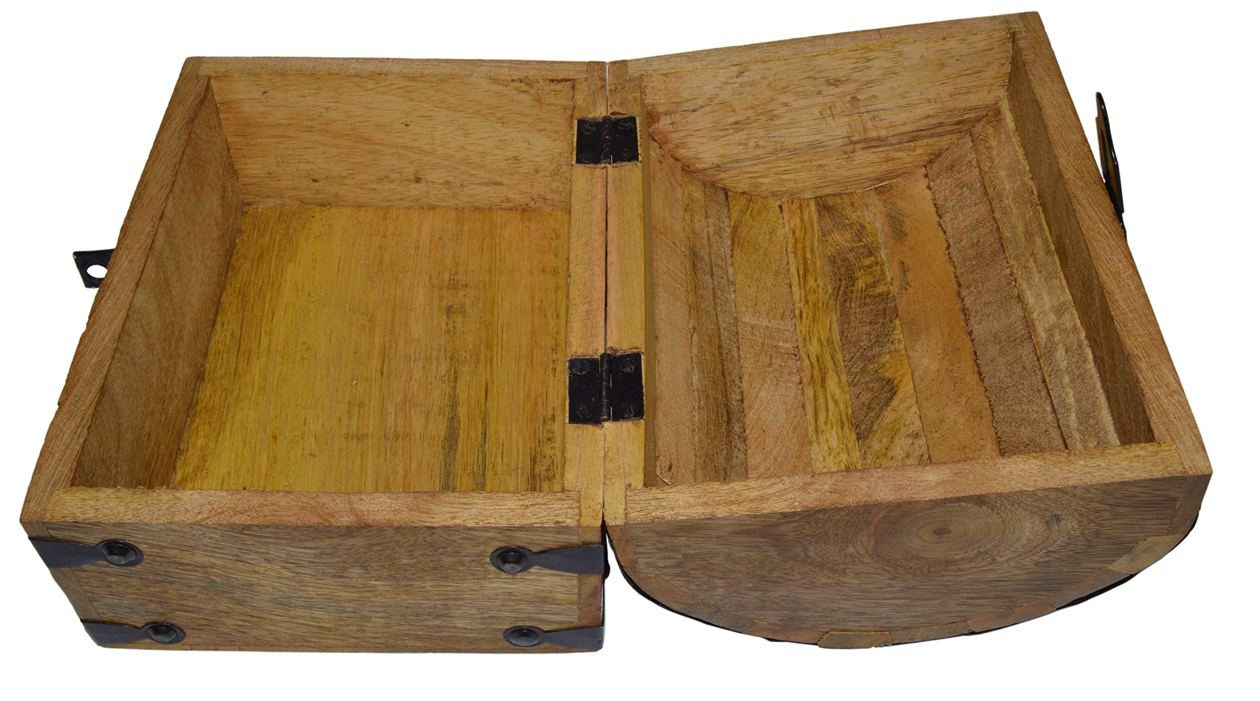 SciencePurchase Pirate's Treasure Chest Wooden Nautical Jewelry Box with Functional Lock and 2 Keys, Wood with Iron Accents, Hinged Lid, 8 Inches Long
