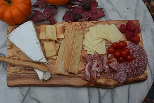 THE LIVE EDGE - Olive Wood Long Charcuterie Board | Rustic Large Wooden Cutting Board for Kitchen | Cheese and Bread Cutting Wood Board | Handmade Cutting Board for Meat | 16"L x 6.75"W x 0.75"Th