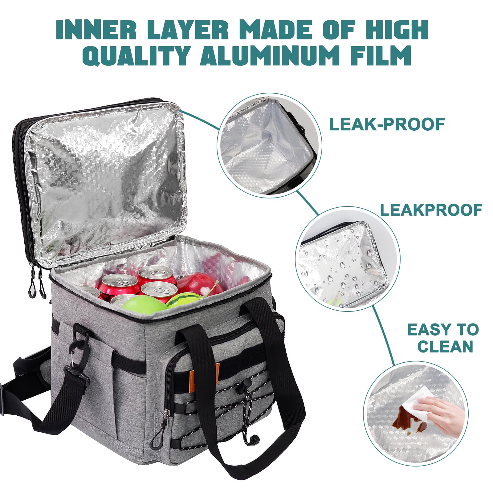 Lunch Bag for Women/Men,2-Tier Reusable Insulated Lunch Box with Adjustable Shoulder Strap, Leakproof Tote Bag Organizer for AdultsTactical Simple Modern Cooler Lunch Box for Work Picnic,Gray