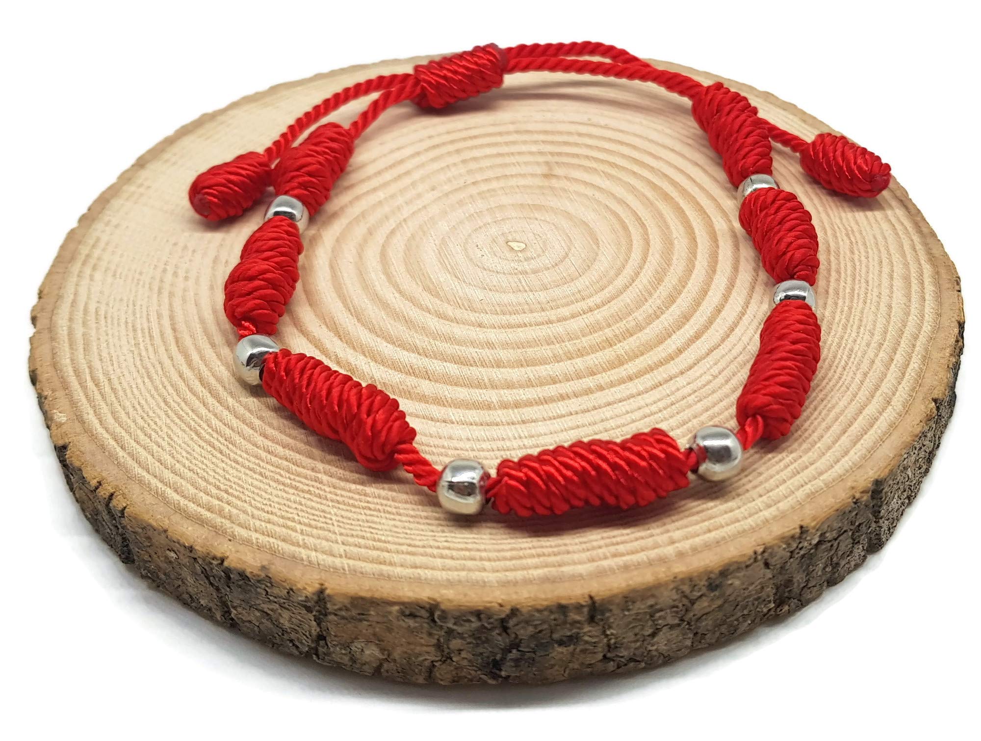 MYSTIC JEWELS by Dalia – Kabbalah Bracelet – 7 Knots of Red Thread with Balls – Unisex – Adjustable – Eye Protection – Good Luck