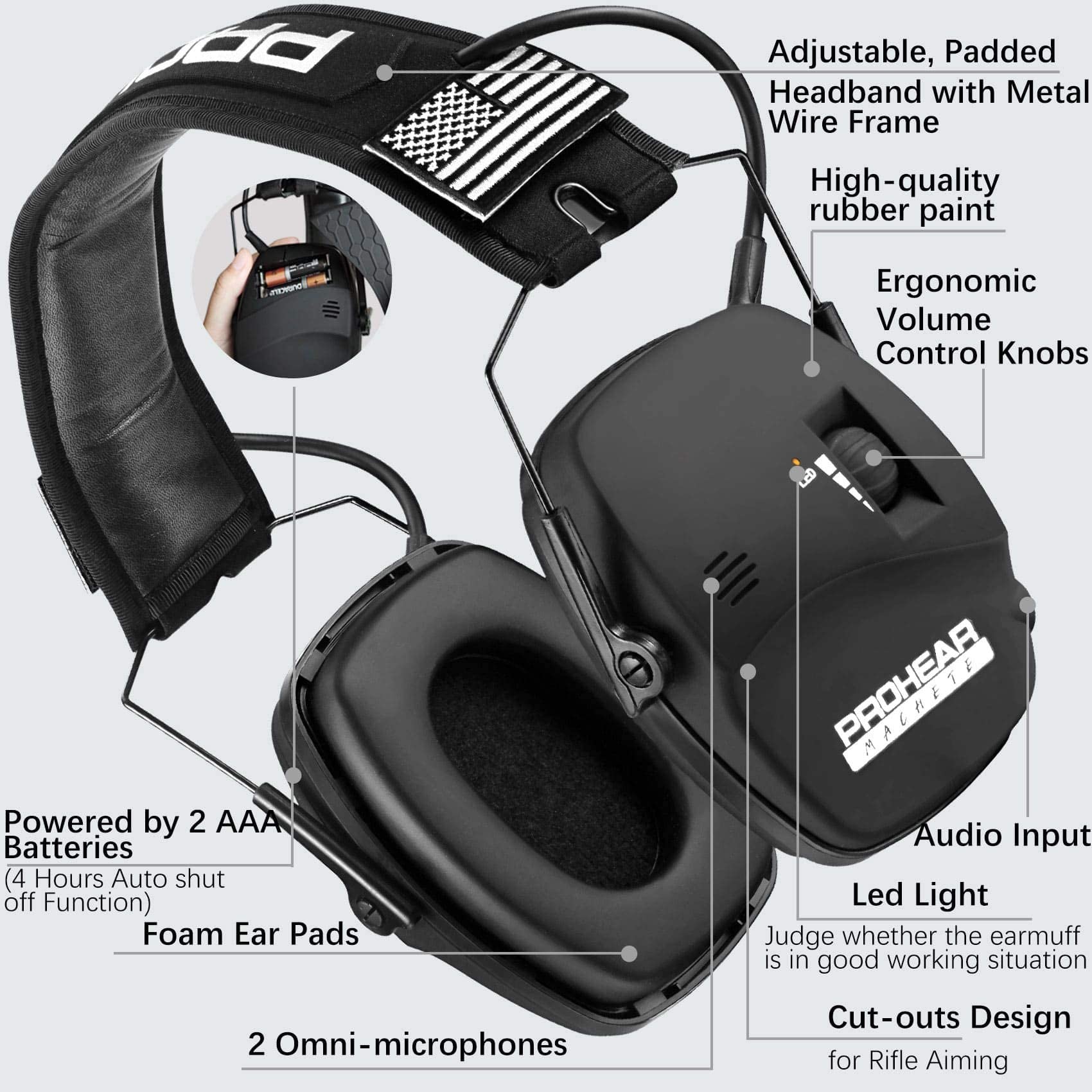 PROHEAR 036 Digital Electronic Shooting Ear Protection Patriot Sound Amplification Earmuffs & 016 Shooting Ear Protection Safety Earmuffs Gun Range Hunting (Black)
