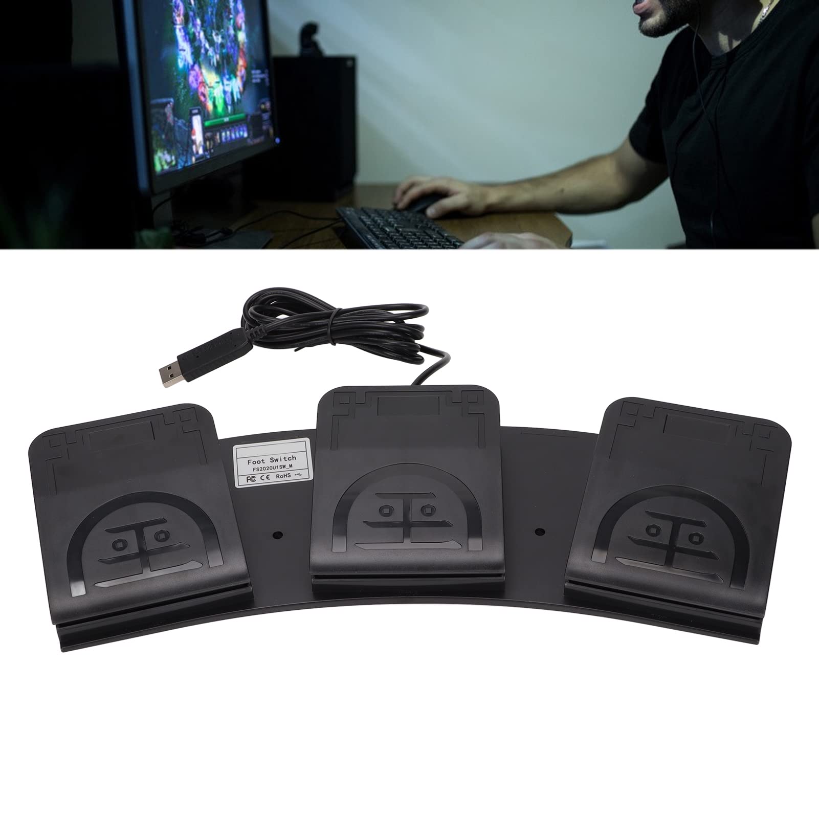 USB Triple Foot Pedal, PC Gaming Foot Pedal, Triple Keys MIDI Controller Mechanical Switch Programmable Computer Keyboard for Playing Games Factory Testing