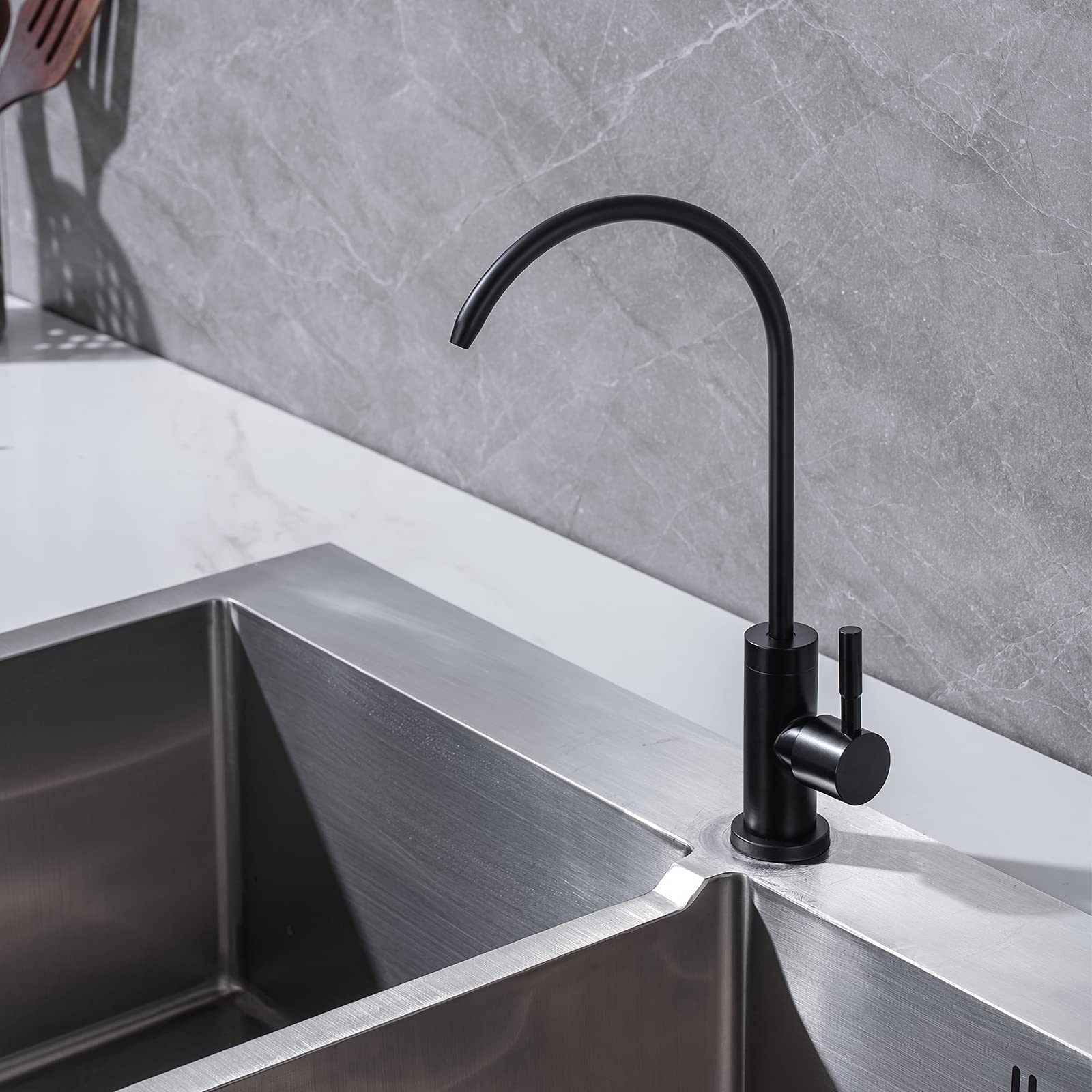 TQKAG Black Kitchen Sink Faucet Drinking Water Faucet Stainless Steel Reverse Osmosis Faucet Fits Most Water Filtration Systems Kitchen Beverage Faucets