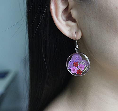 SIEASY Pressed Flower earrings, Dried Flower Pendants earrings, Purple hydrangea earrings, Handmade jewelry