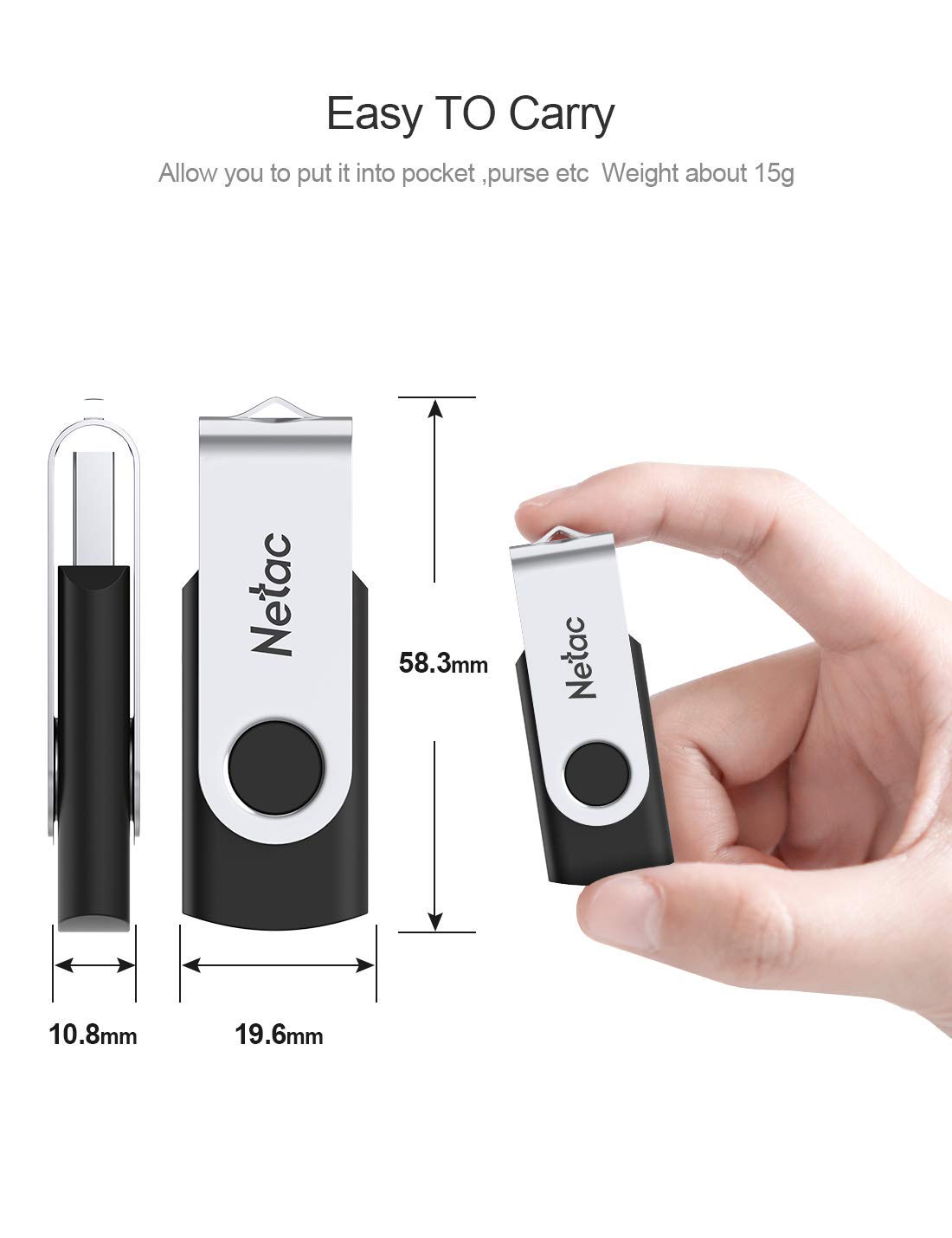 Netac 64GB USB Flash Drive 2.0 64GB Thumb Drives Memory Sticks Jump Drive with Rotated Design - U505